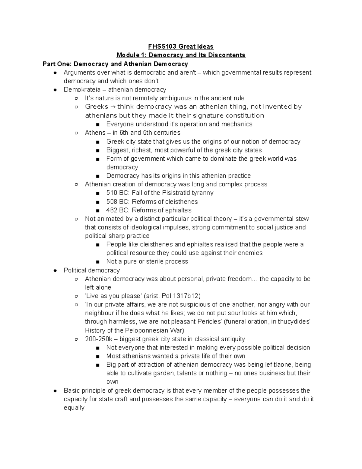 FHSS103 Module 1: Democracy and Its Discontents - Key Insights and ...