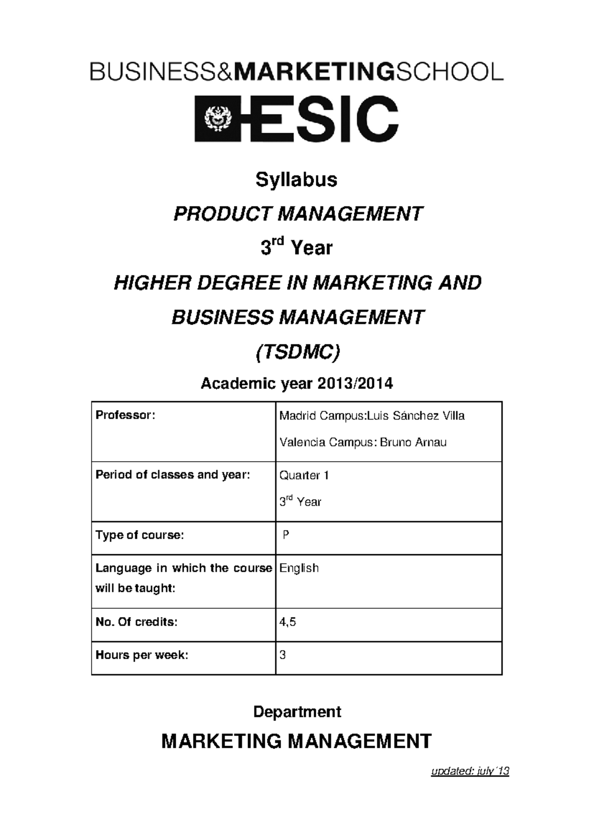 Strategic Business Analysis 1: Product Management Syllabus (TSDMC ...