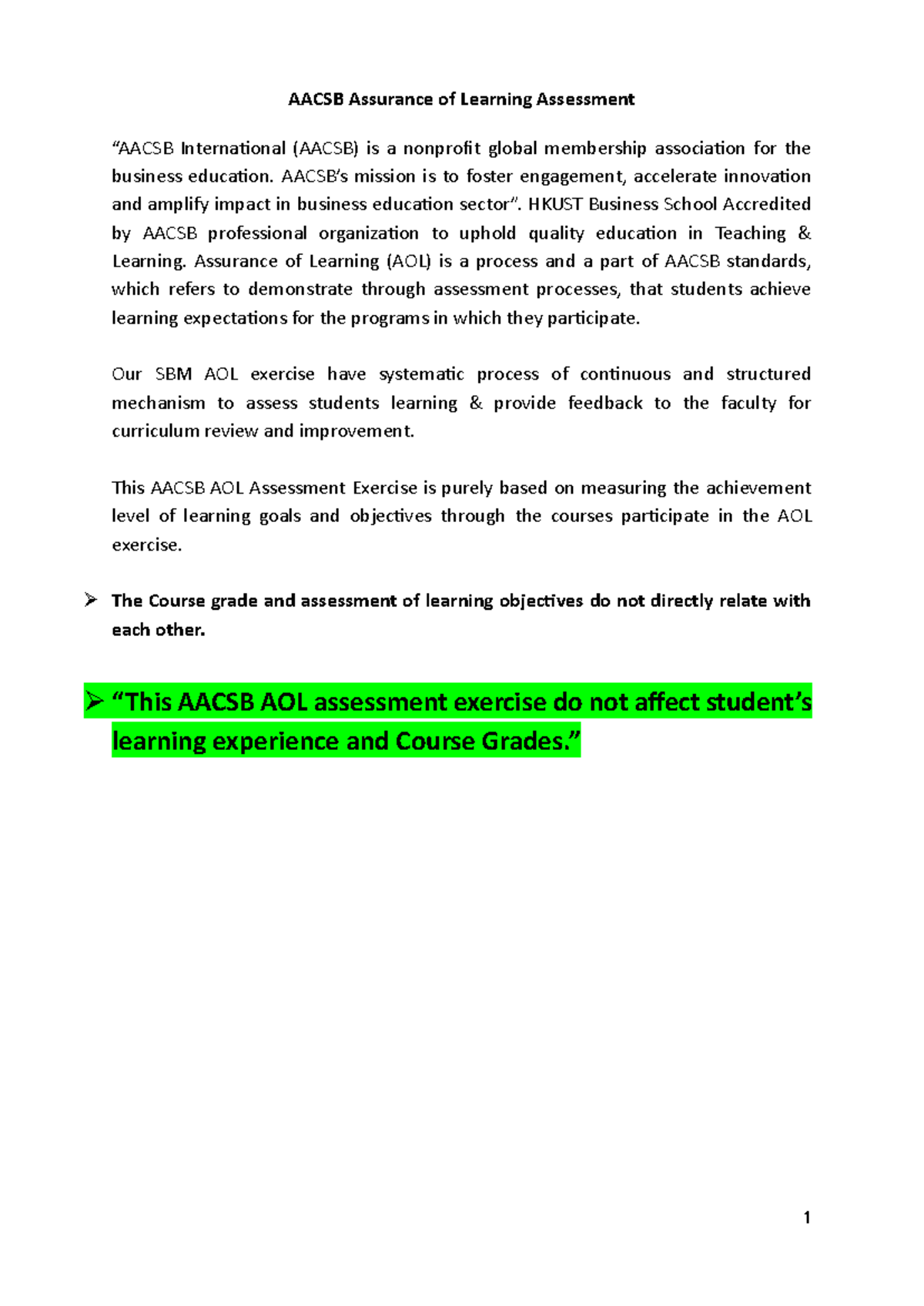 ACCT4510 AACSB Assurance of Learning Assessment Overview - Studocu