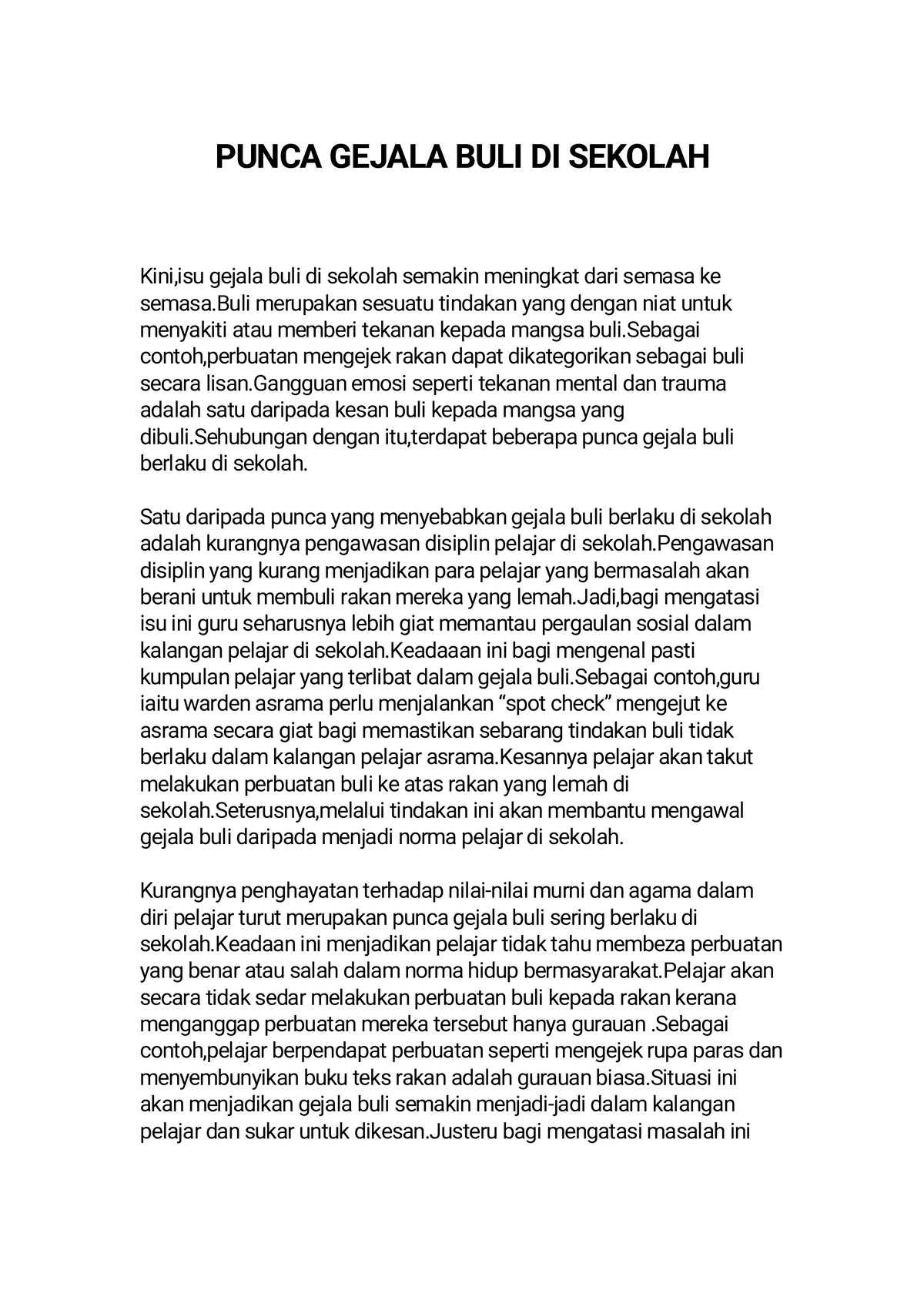 Punca Gejala Buli di Sekolah - Kaji Selidik oleh Vicliny - Studocu