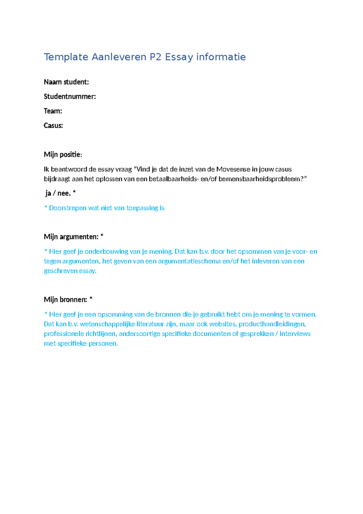 P2 Essay Template: Informatie en Structuur voor Inlevering - Studeersnel
