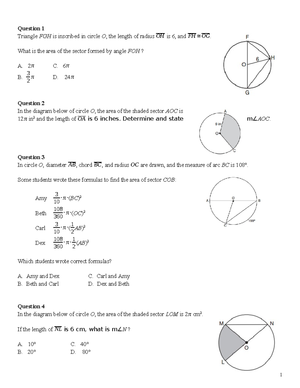 M3 Final Exam: Radians, Arc Lengths & Area of Sectors Solutions - Studocu