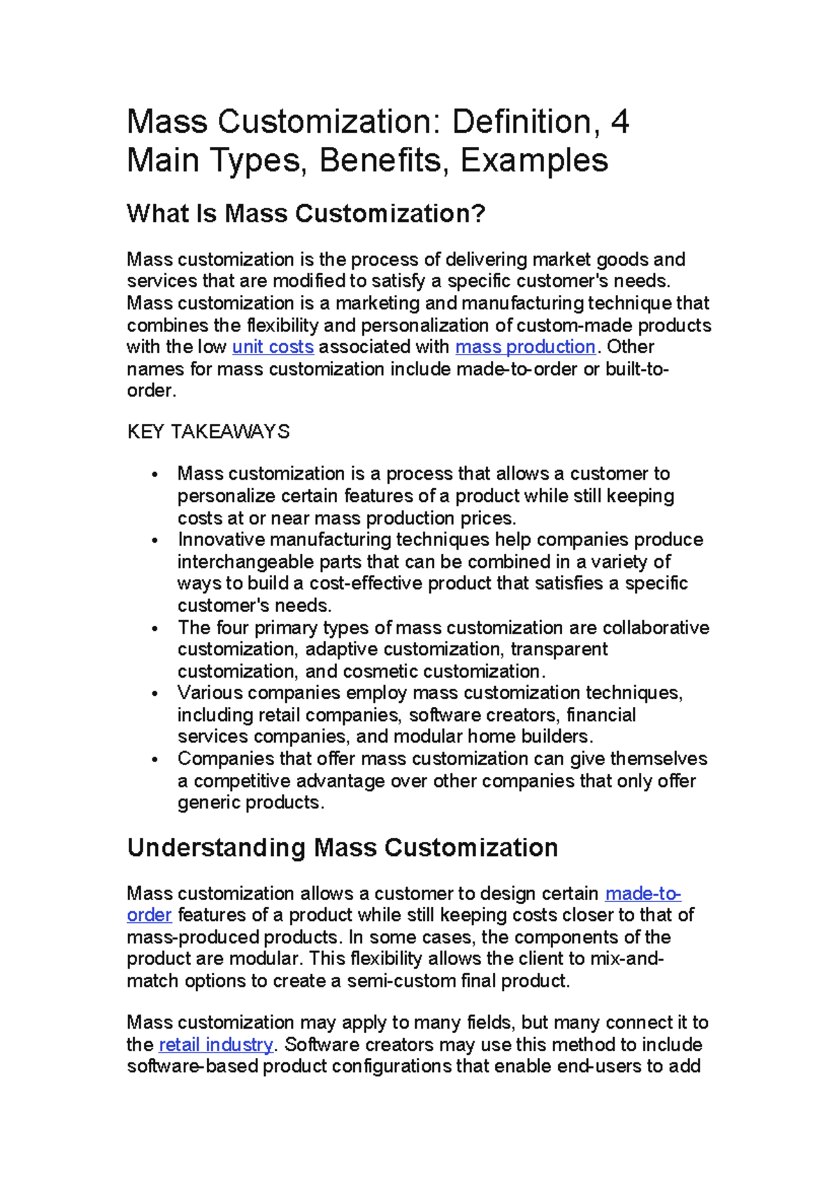 Mass Customization - Lecture Notes on Definition, Types & Benefits ...