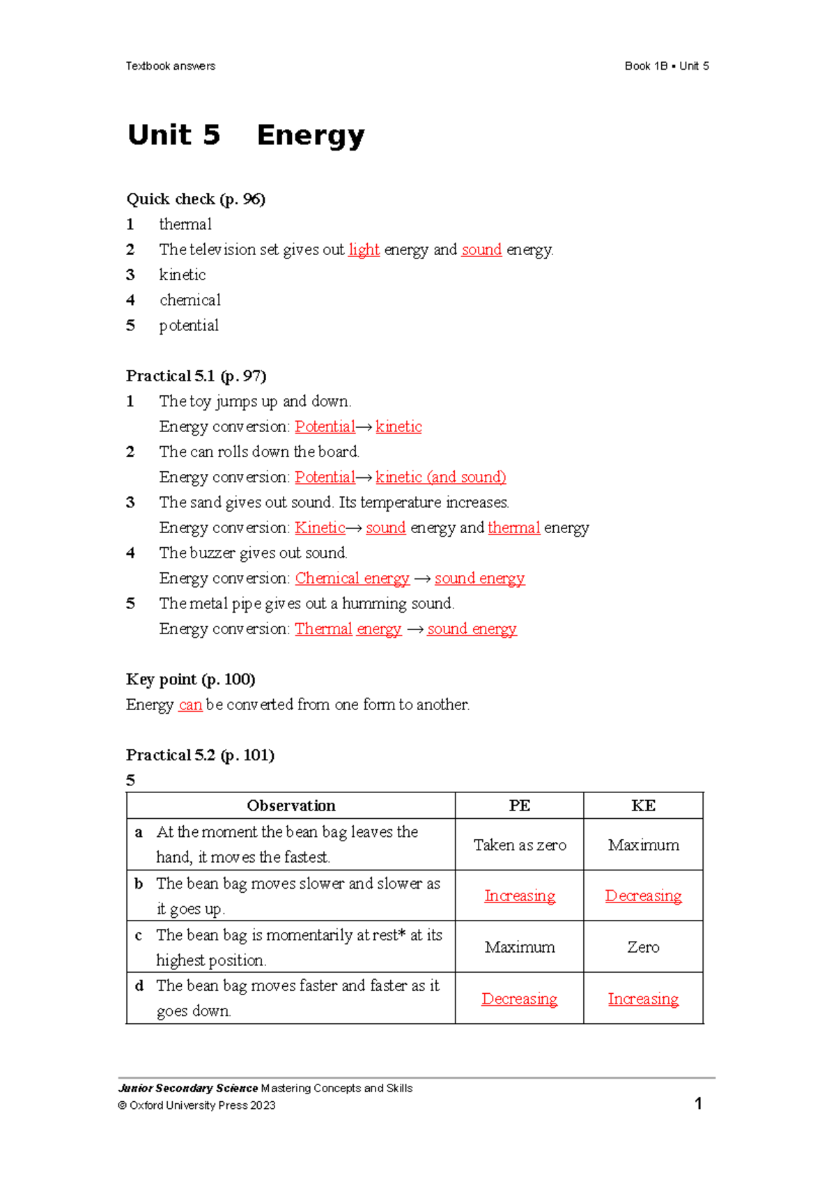 Junior Secondary Science (JSCI) Unit 5 Energy Textbook Answers - Studocu