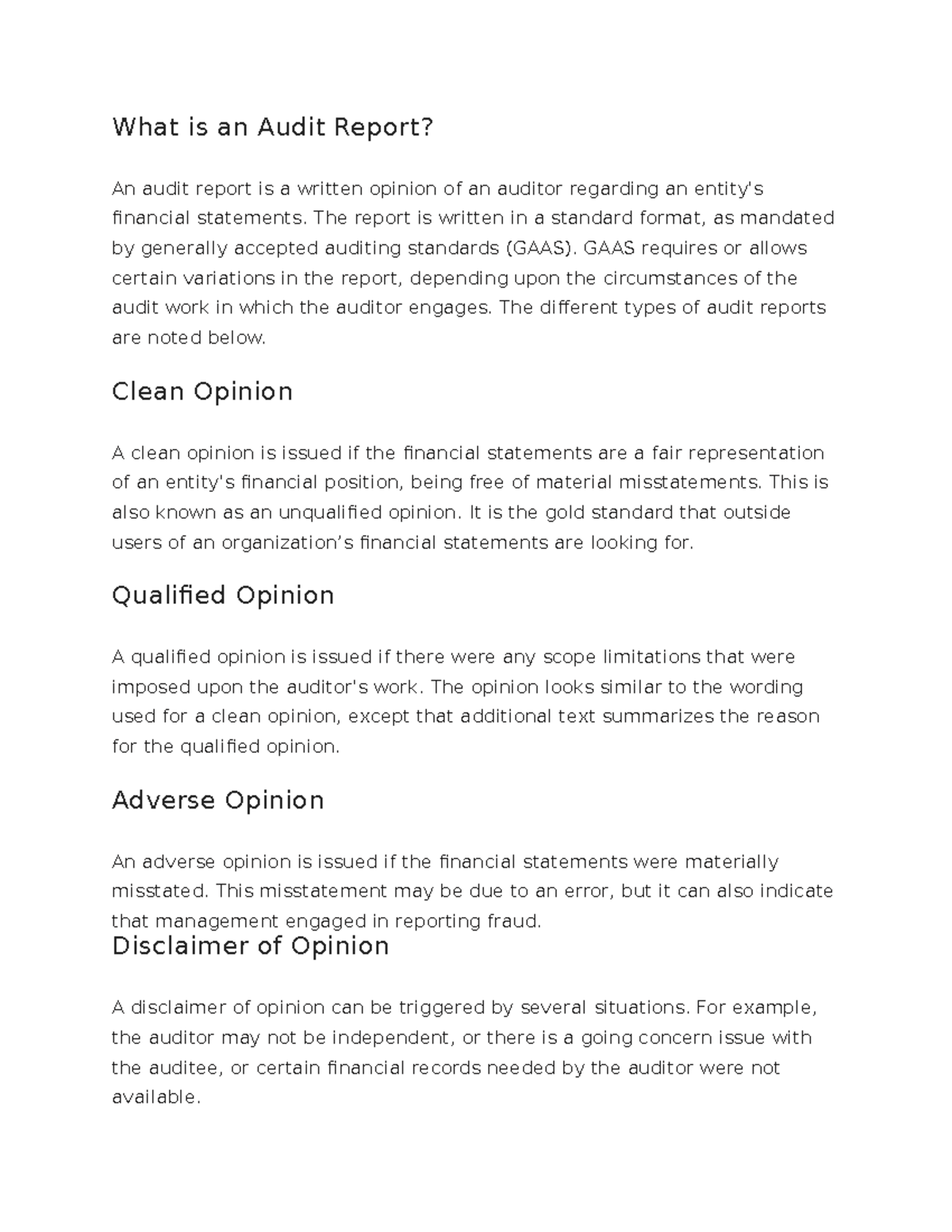 What is an Audit Report - The report is written in a standard format ...