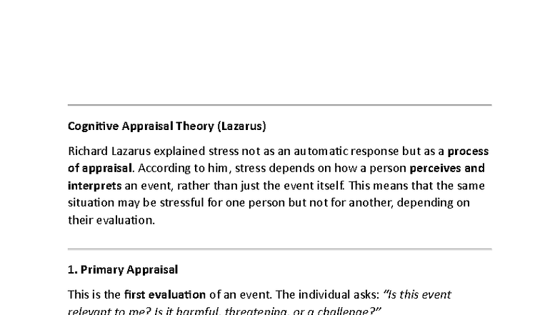Cognitive Appraisal Theory: Understanding Stress Evaluation - Studocu