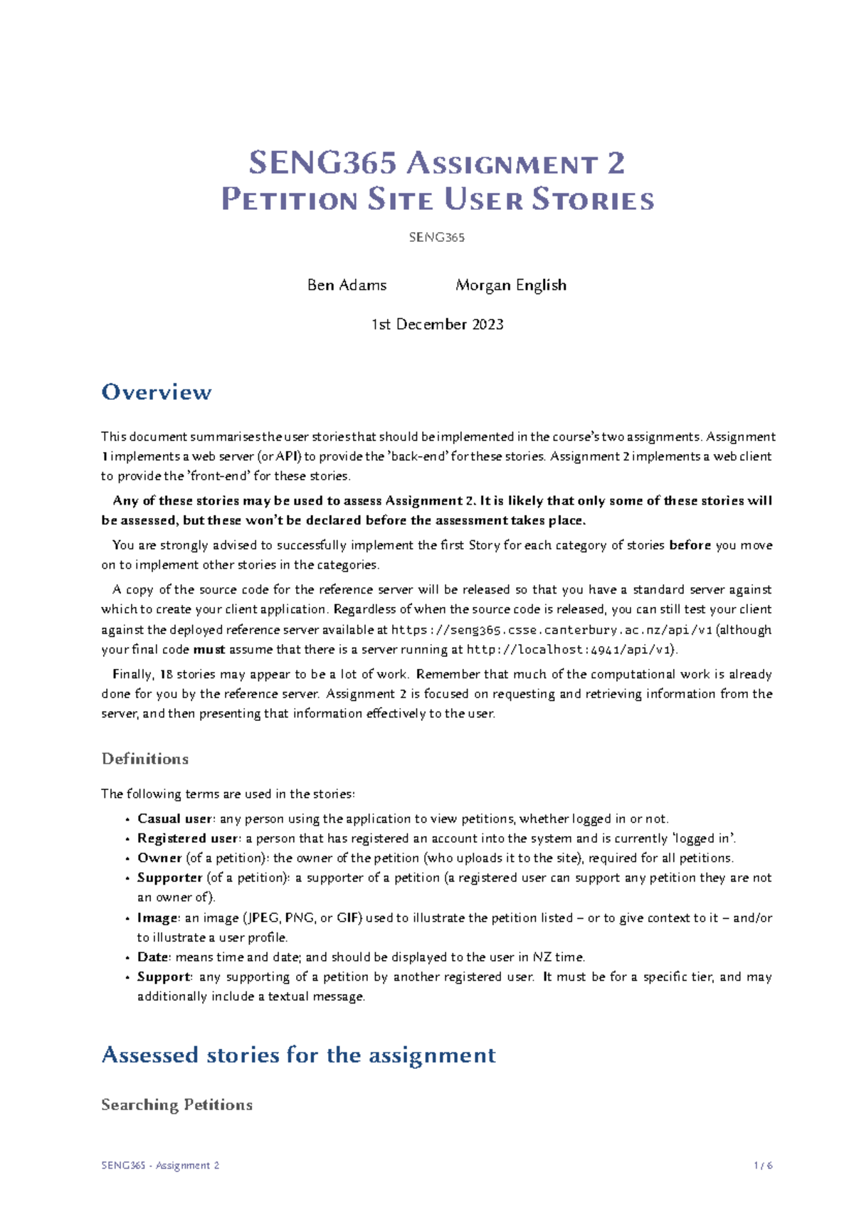 SENG 365 2024 Assignment 2: User Stories for Petition Site ...
