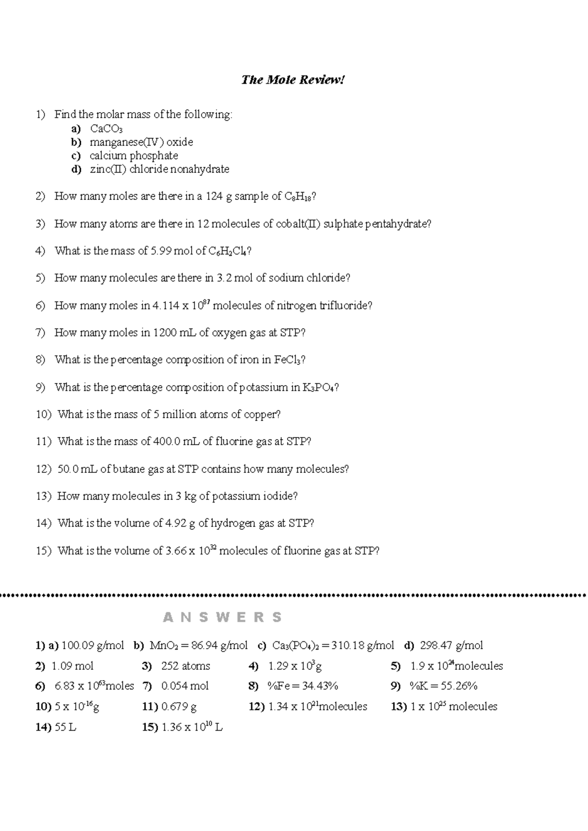 The Mole Review Yr 10 - Revision Notes - Studocu