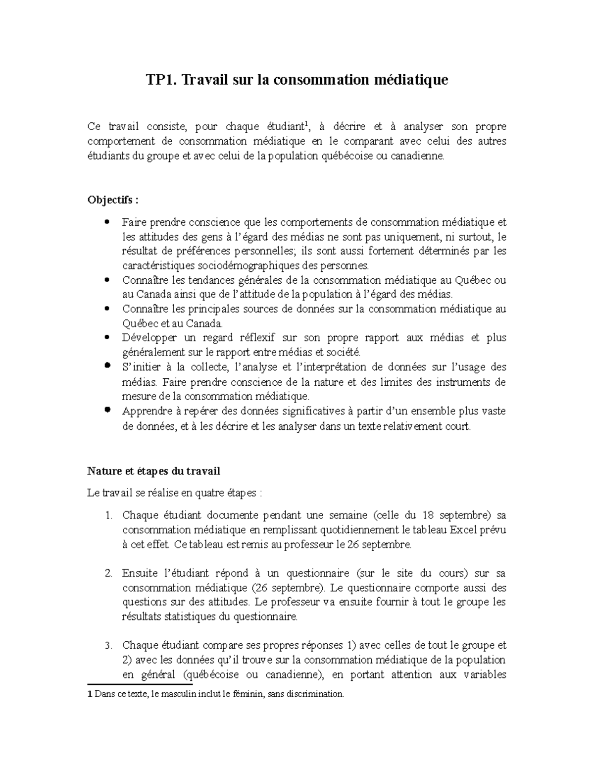 TP1 Analyse de la Consommation Médiatique au Québec et Canada - Studocu