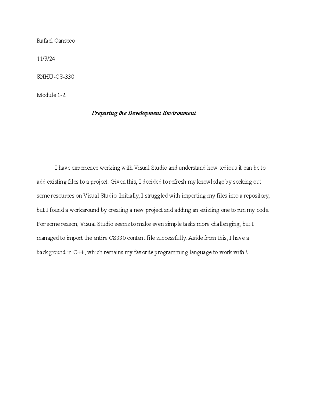 CS-330 Milestone 1-2 Assignment: Project Development Insights - Studocu