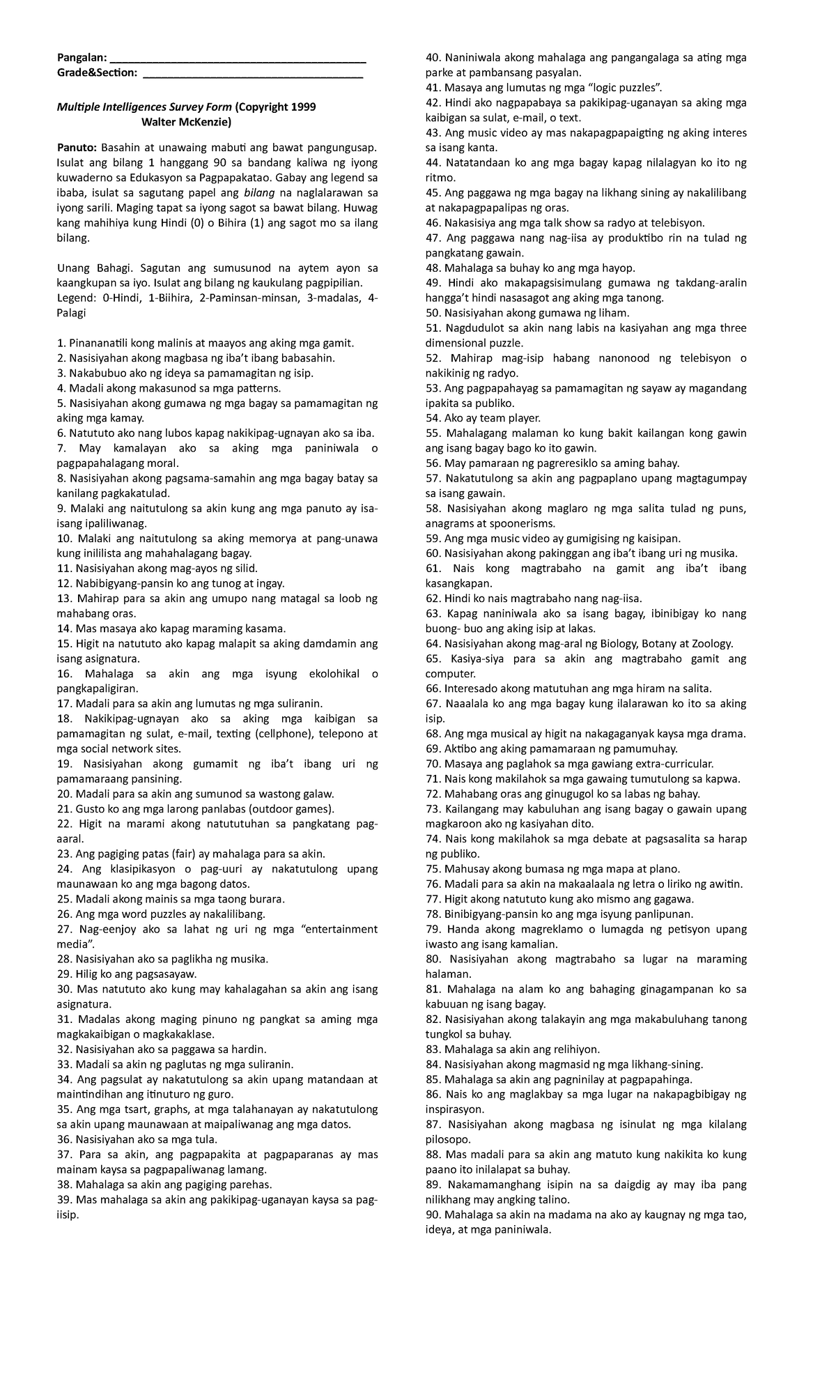 Multiple Intelligence Survey Final - Pangalan