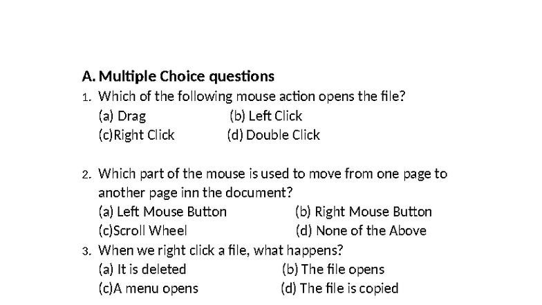 Computer Class 1: Multiple Choice & True/False Questions - Studocu
