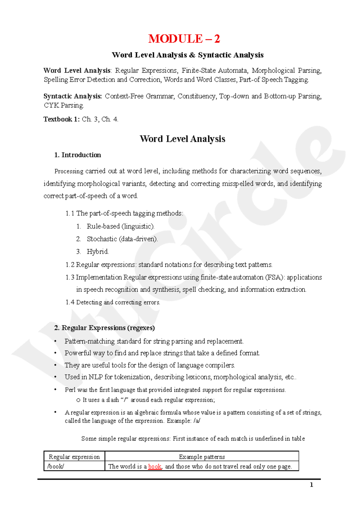 BAI601 Module 2: Word Level & Syntactic Analysis Overview - Studocu