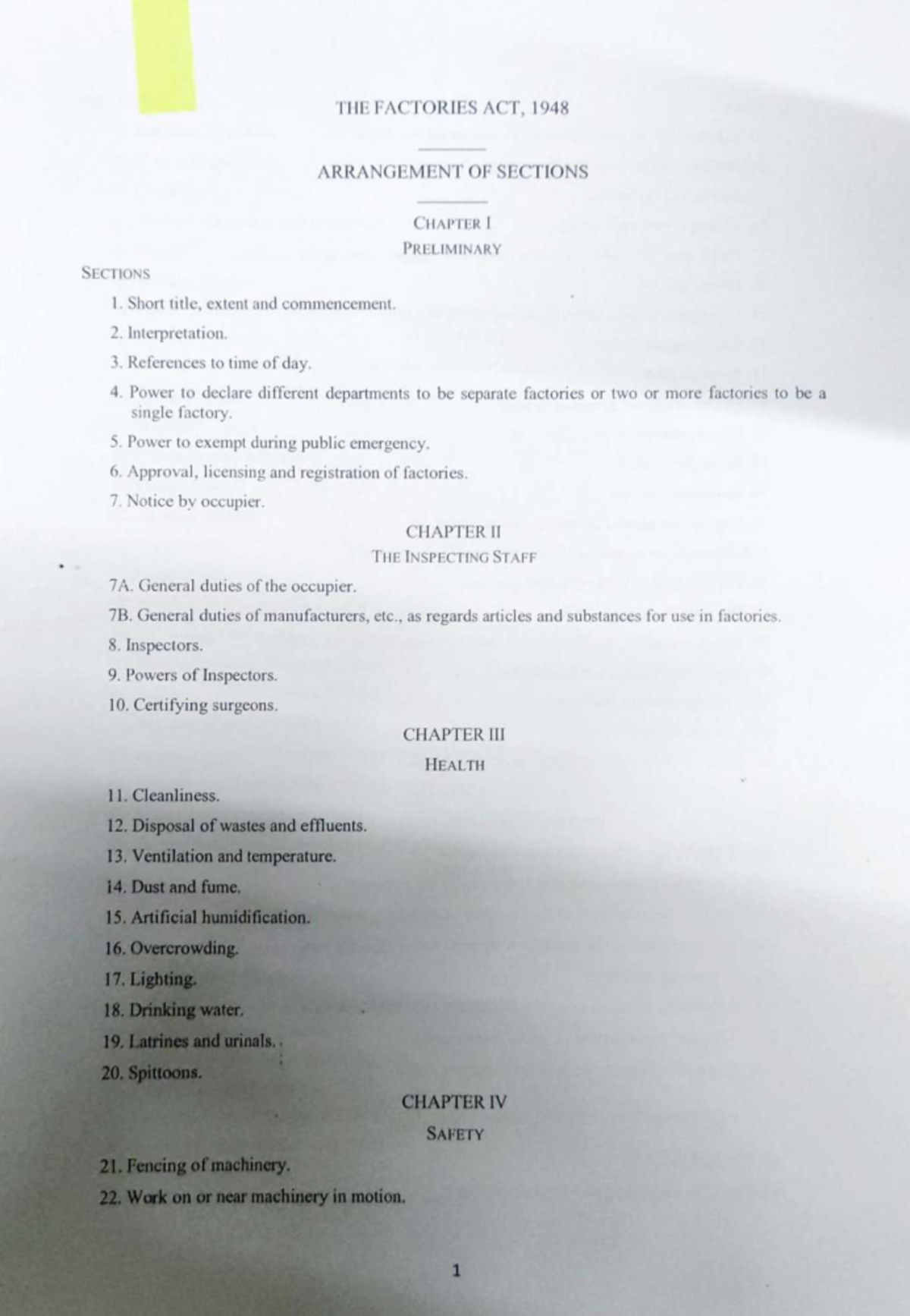 Factories Act, 1948: Arrangement of Sections and Key Provisions - Studocu