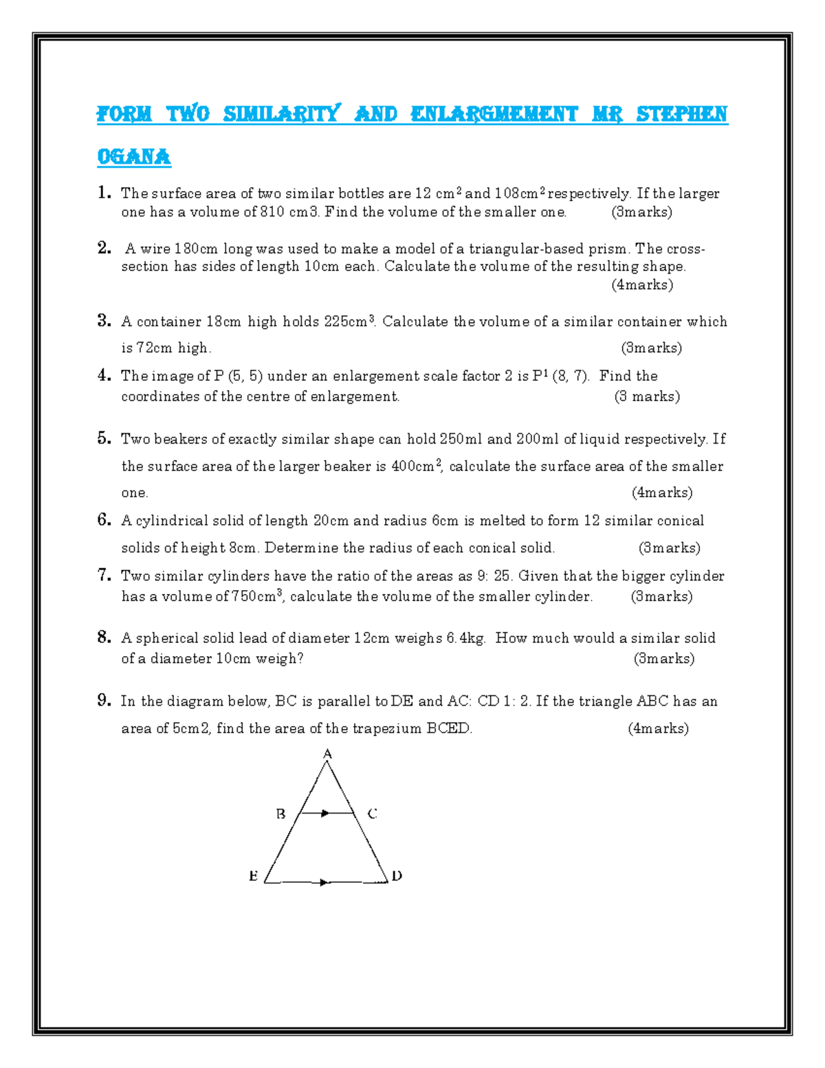 2.7 Similarity and Enlargement: Volume and Surface Area Calculations ...