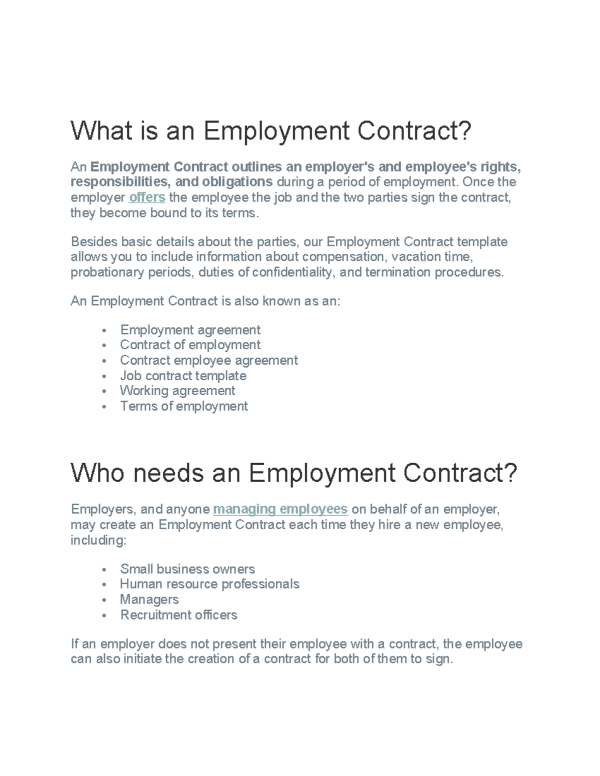 Employment Contract Overview: Key Elements and Types Explained - Studocu