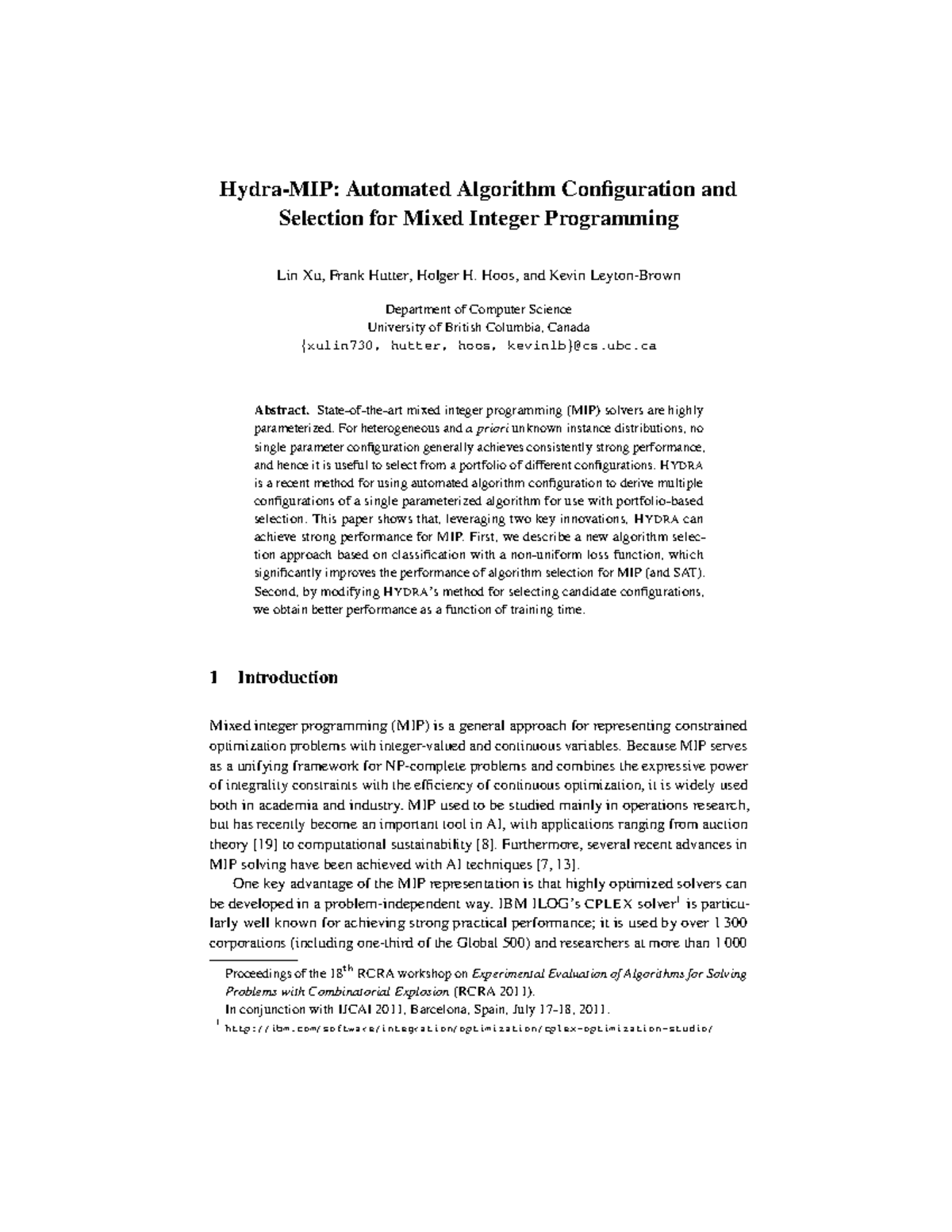 Hydra-MIP Automated Algorithm Configuration and Selection for Mixed ...