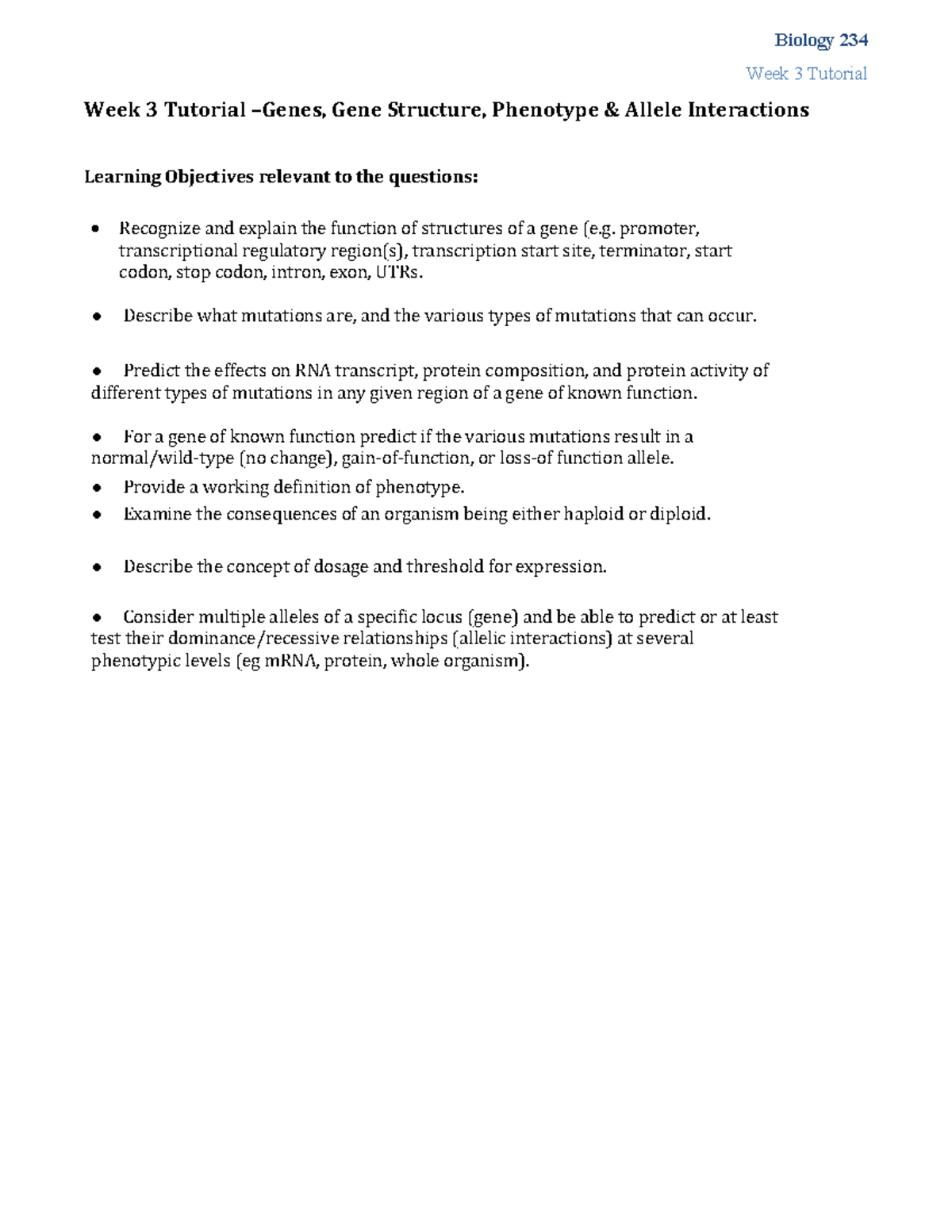 234 2023W1 Week 3 Tutorial: Genes, Mutations, and Phenotype ...