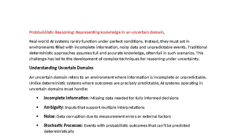 Probabilistic Reasoning in AI: Understanding Uncertainty (AI 101) - Studocu