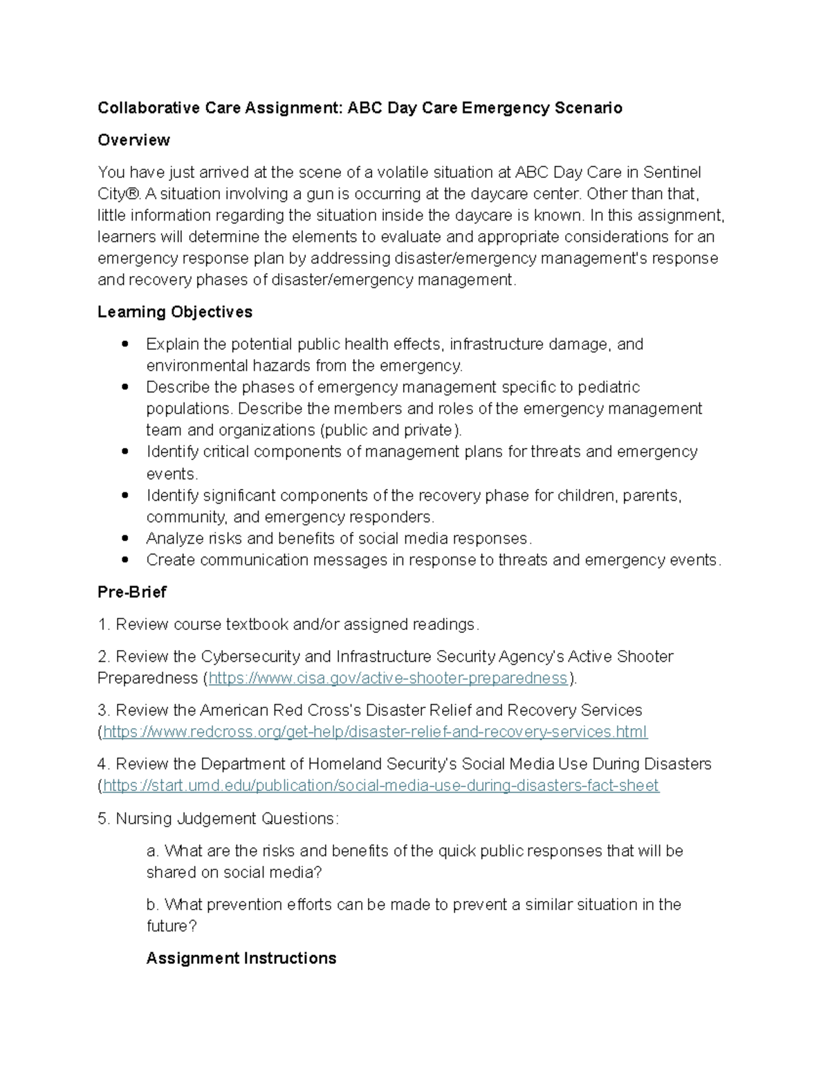 Collaborative Care Assignment: ABC Day Care Emergency Response Plan ...