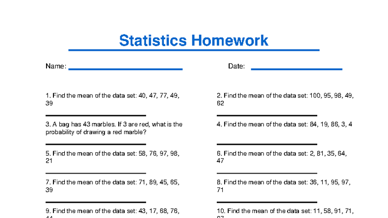 Statistics Homework 1: Mean & Probability Problems - Studocu
