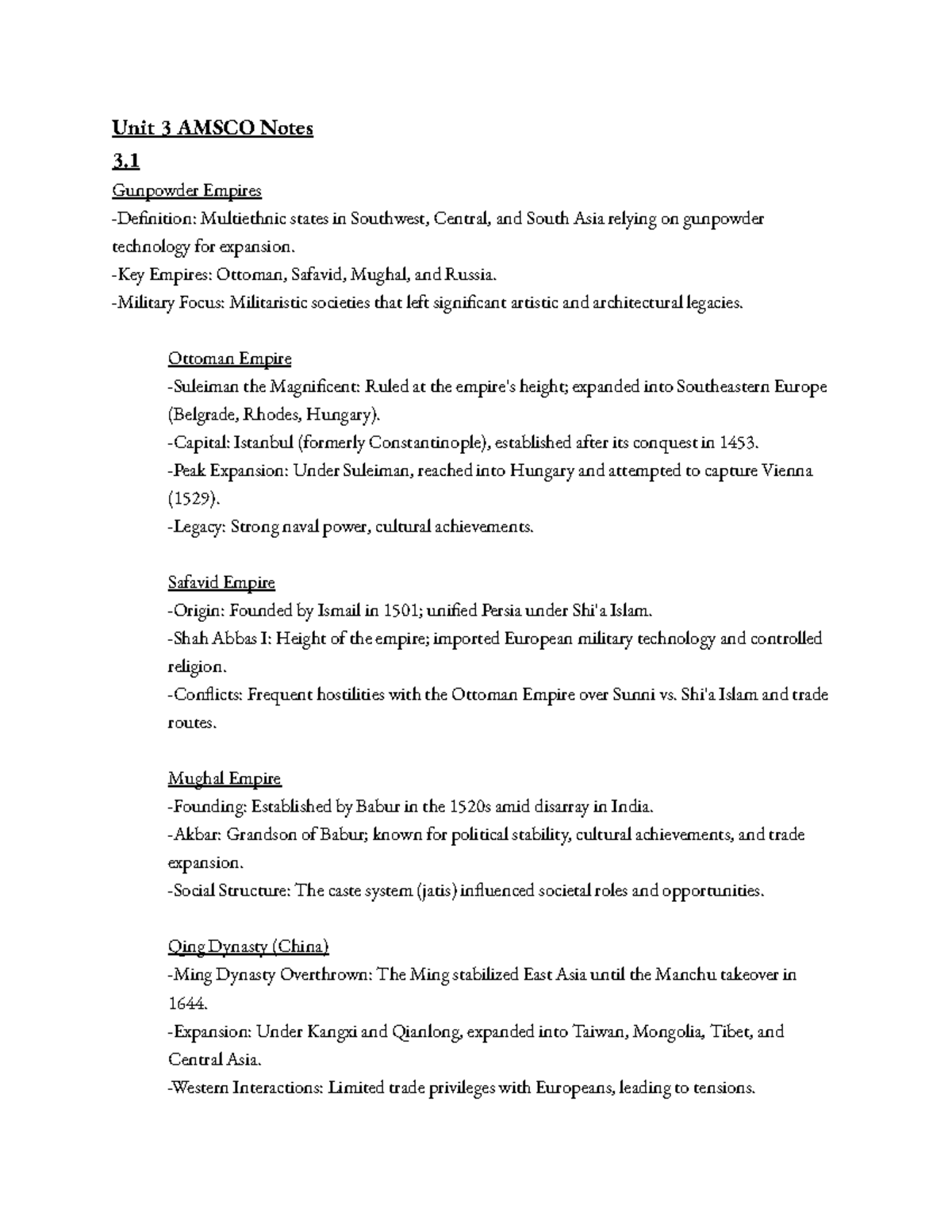 Unit 3 AMSCO Notes: The Rise and Decline of Gunpowder Empires - Studocu