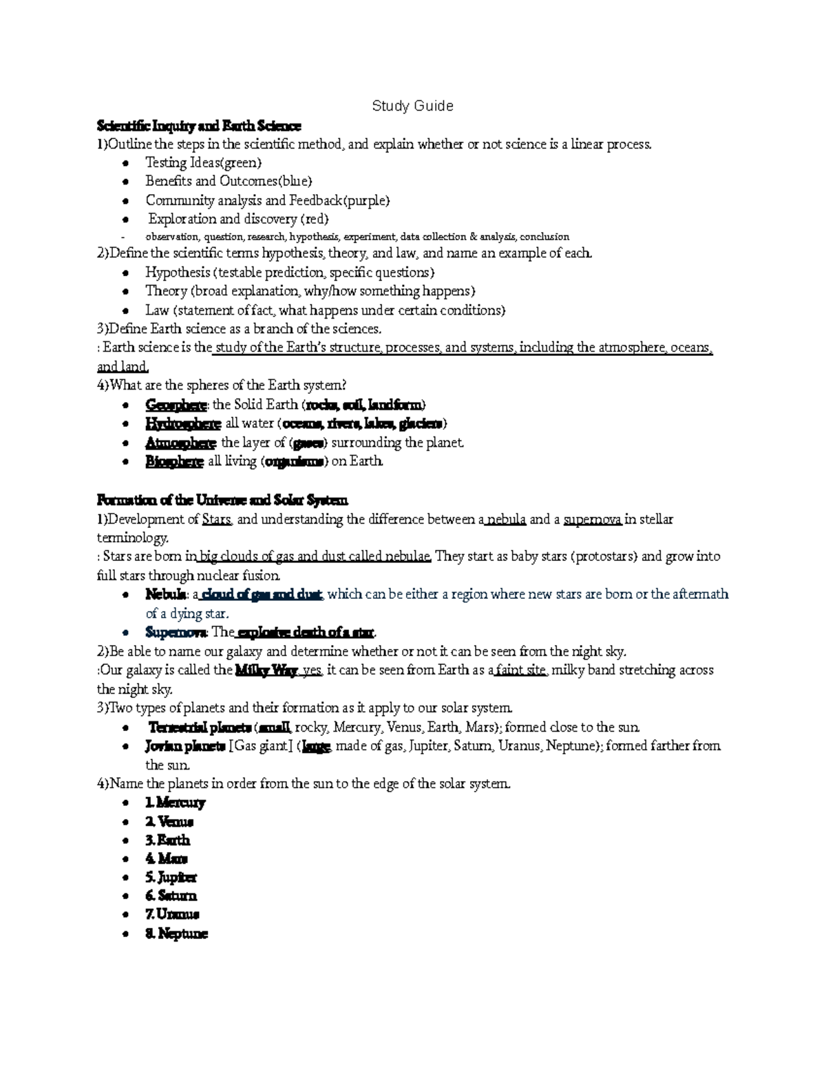 Earth Science Study Guide: Plate Tectonics & Solar System (ESC101F ...
