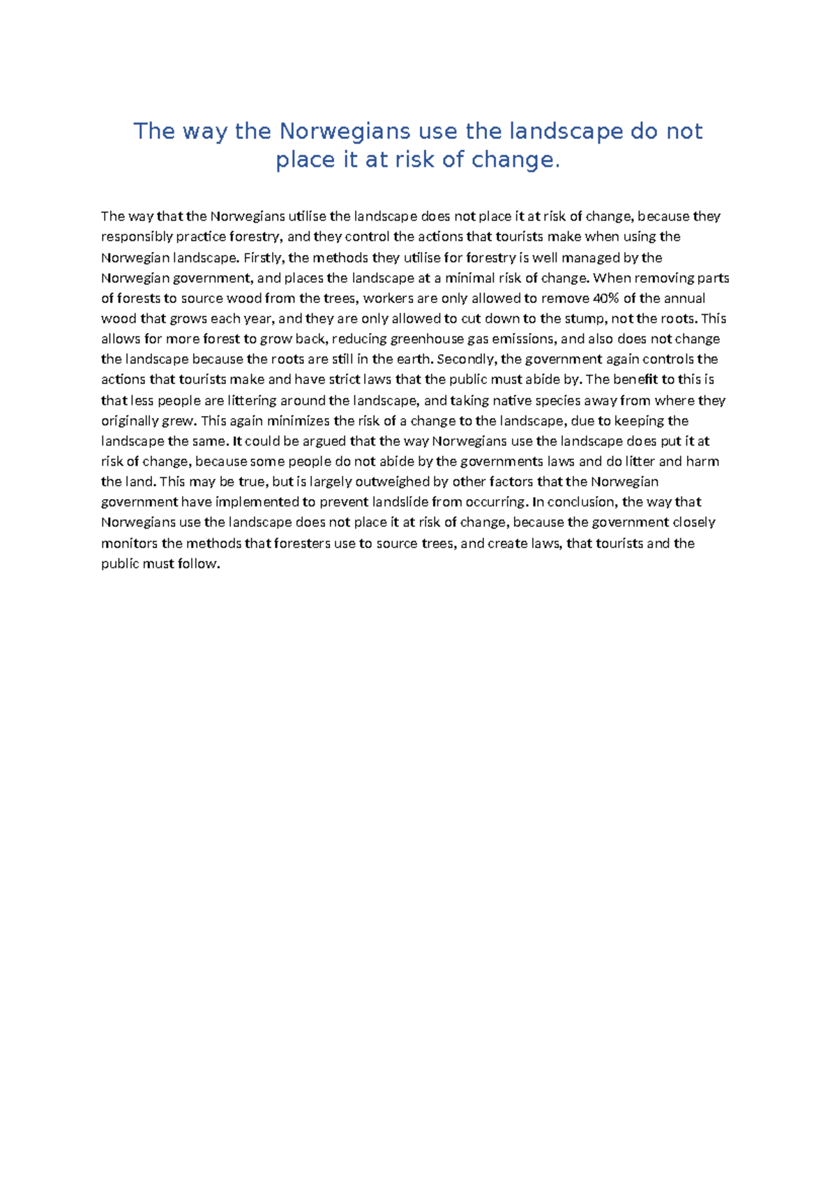 Fitzpatrick - Norway's Landscape Management and Change Risk - Studocu