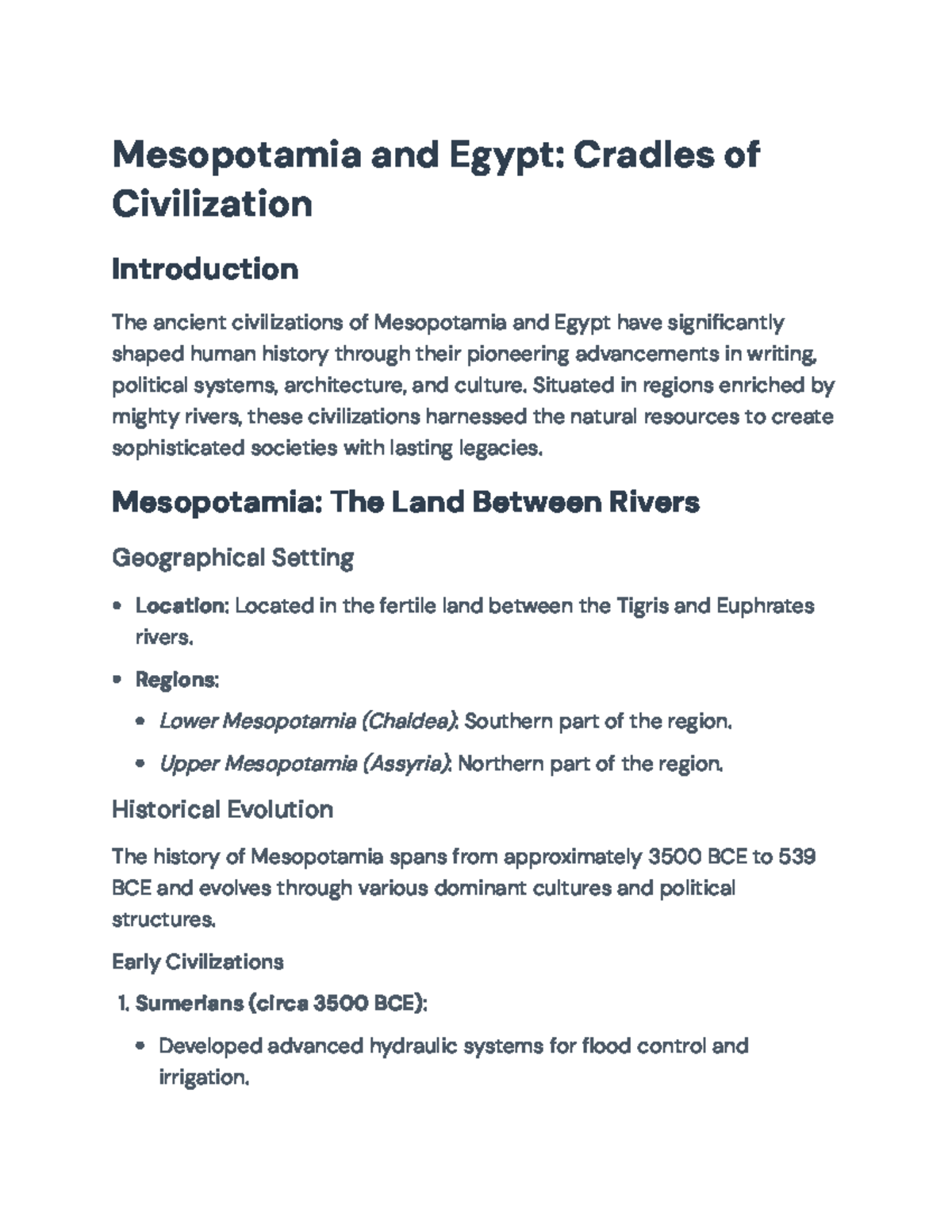 Mesopotamia and Egypt: Comparative Analysis of Ancient Civilizations ...