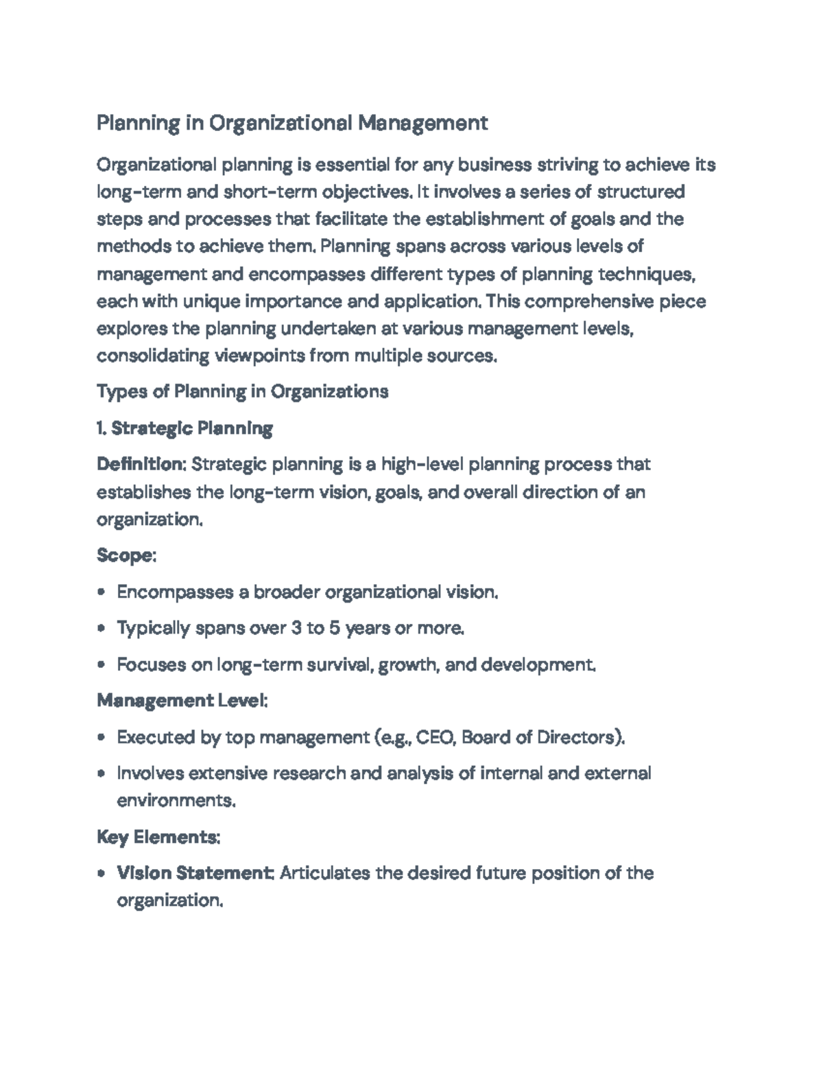 Types of Planning in Organizational Management: Strategies and Insights ...