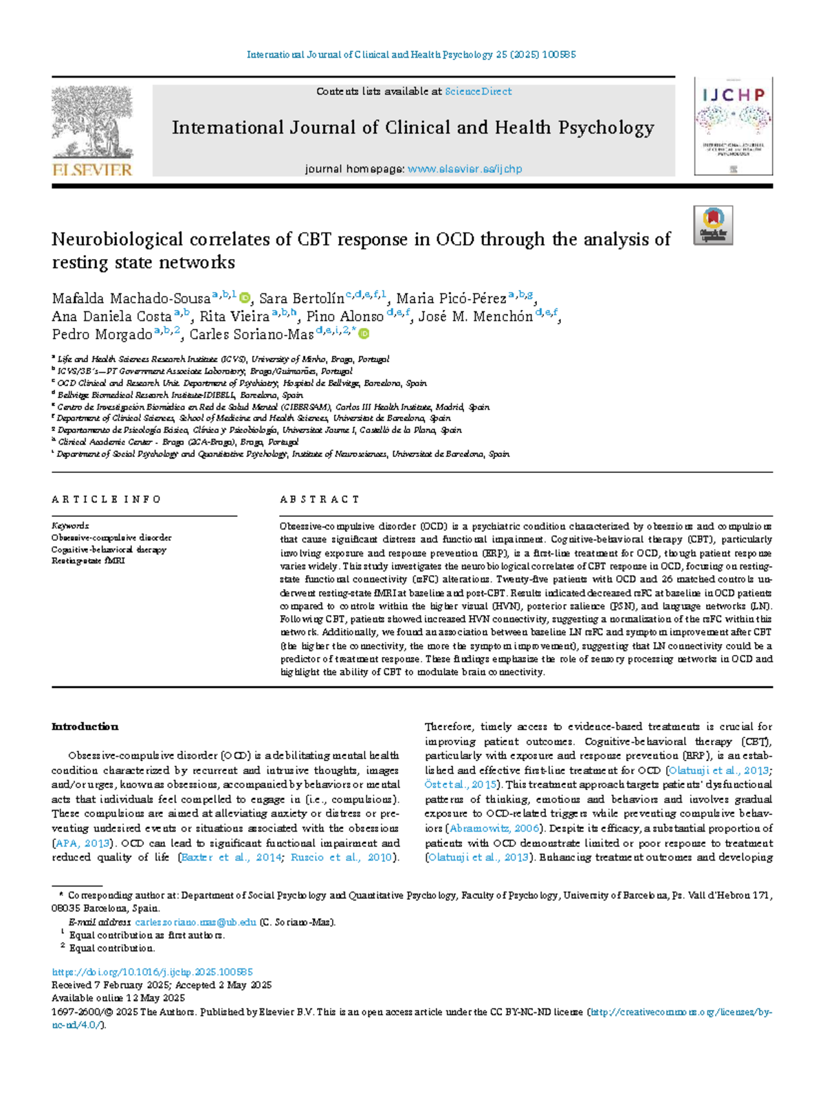 Neurobiological Correlates of CBT Response in OCD: Insights from fMRI ...