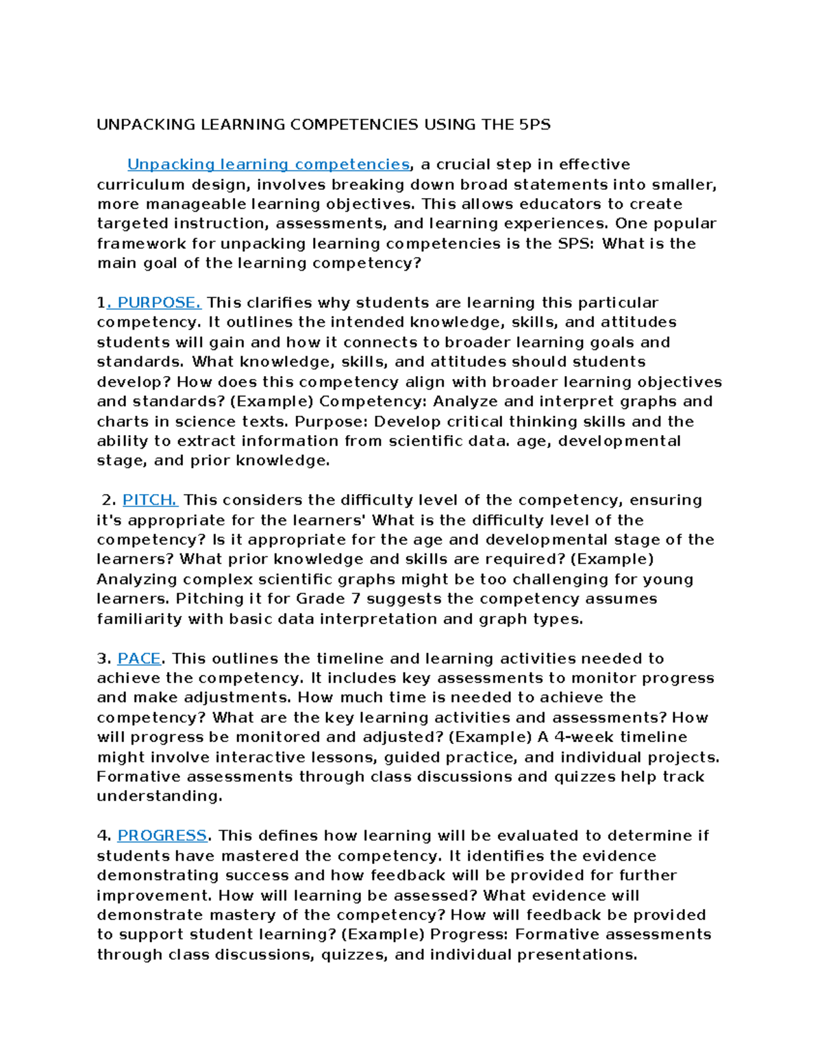 Unpacking Learning Competencies: The 5Ps Framework Explained - Studocu