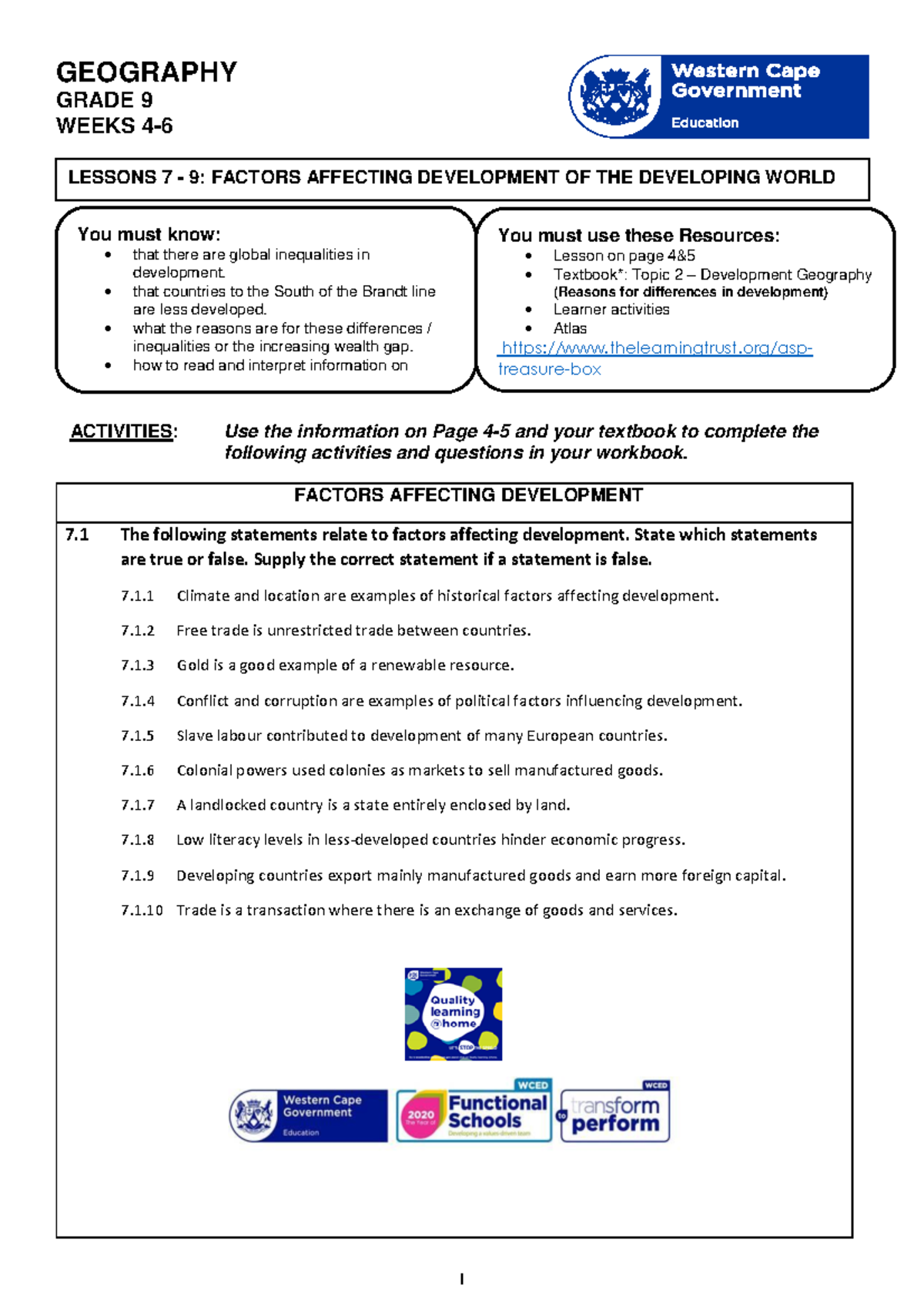 Lesson Plan GET SP Grade 9 Social Sciences Geography Term 2 W6: Factors ...