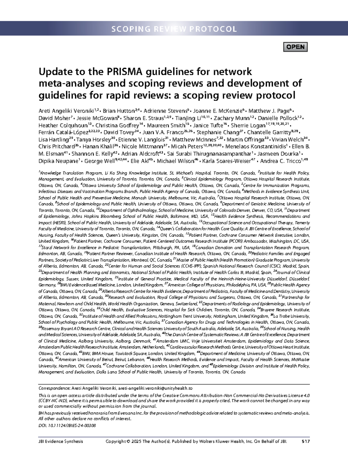 SCOPING REVIEW PROTOCOL: Updating PRISMA Guidelines for NMA, ScR, and ...
