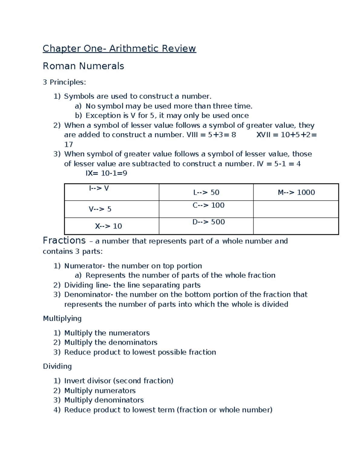 MATH FOR Nurses Chapter 1: Arithmetic Review on Roman Numerals and ...