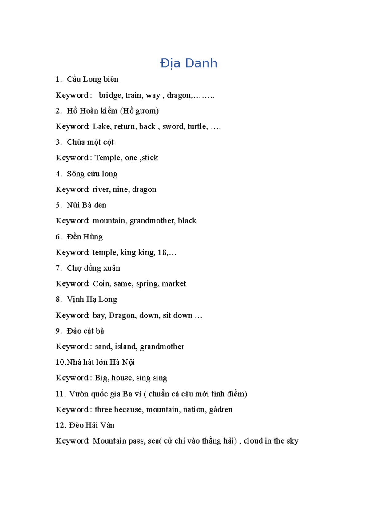 Địa Danh Nổi Bật Tại Việt Nam: Khám Phá Các Địa Điểm - Studocu