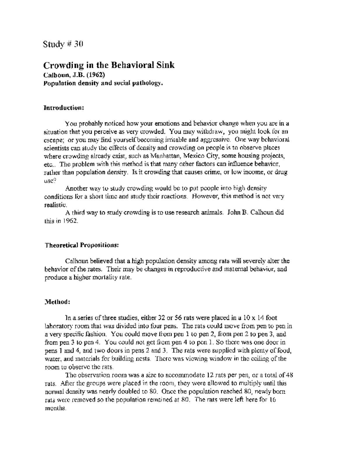 Behavioral Sink Study: Calhoun's 1962 Insights on Crowding Effects ...