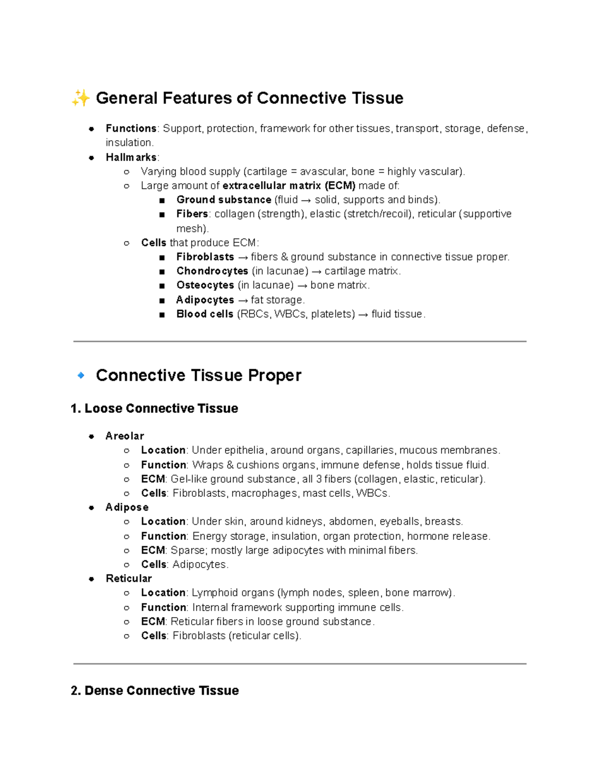 Connective Tissue Study Guide (Visual Edition) - Detailed Notes - Studocu
