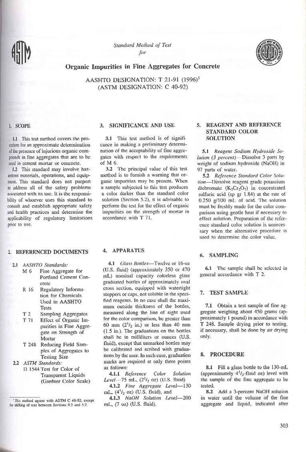 ASTM E 7934 Test Method for Organic Impurities in Fine Aggregates - Studocu