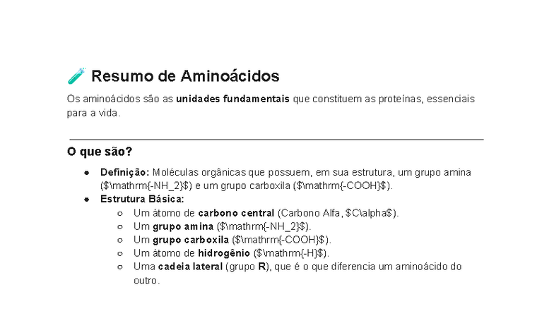 Resumo de Aminoácidos - Aminoac 2 - Studocu