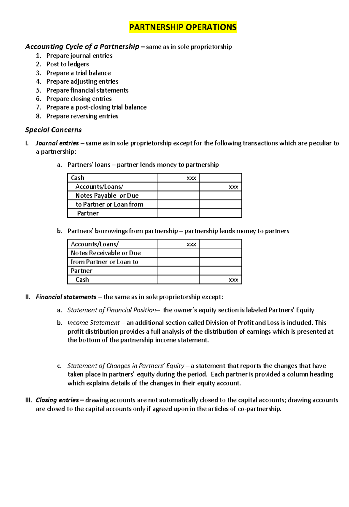 Partnership Operations Lecture Notes - PARTNERSHIP OPERATIONS ...
