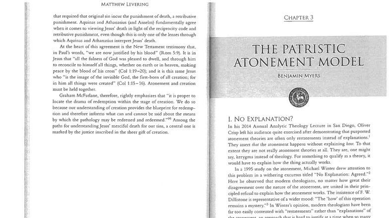 BENJAMIN MYERS: THE PATRISTIC ATONEMENT MODEL - CHAPTER 3 - Studocu