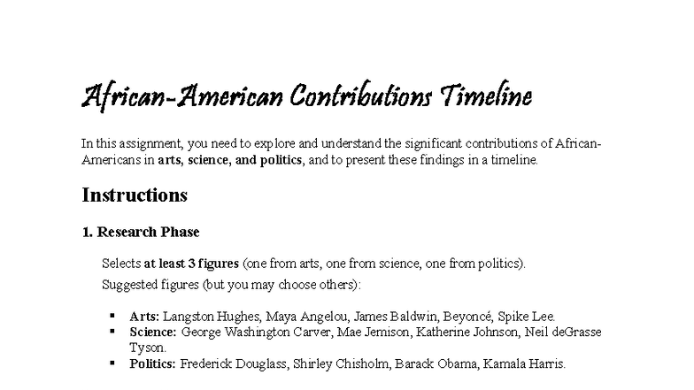 Bài Tập Tuần 7: Timeline of African American Contributions - Studocu