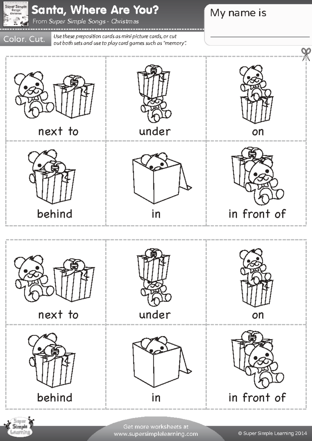 Santa where are you worksheet prepositions card game bw - english ...