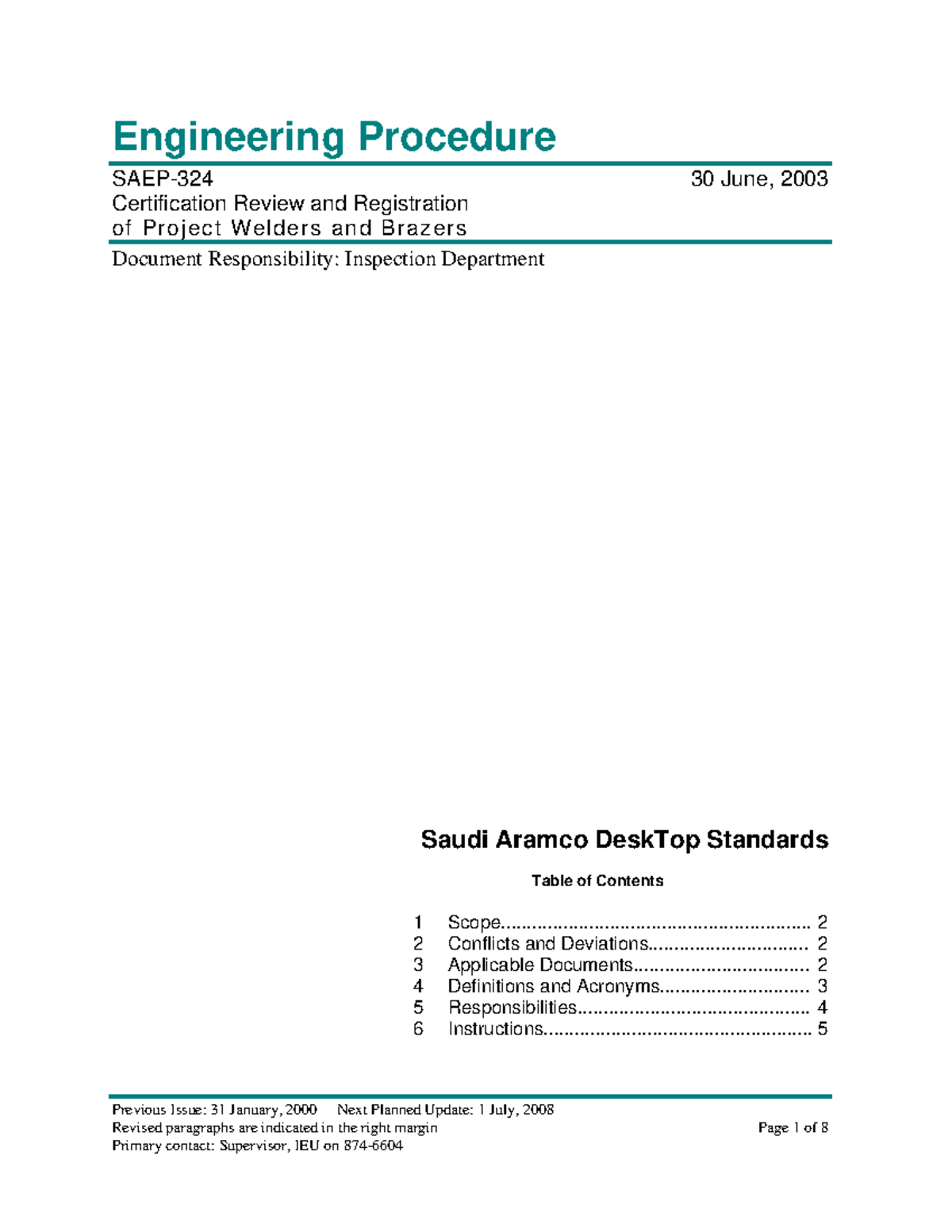 SAEP-324 - Engineering Procedure for Welder Certification ...