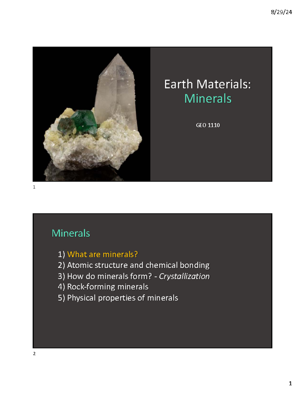 Lecture 3: Earth Materials - Minerals Overview (GEO 1110) - Studocu