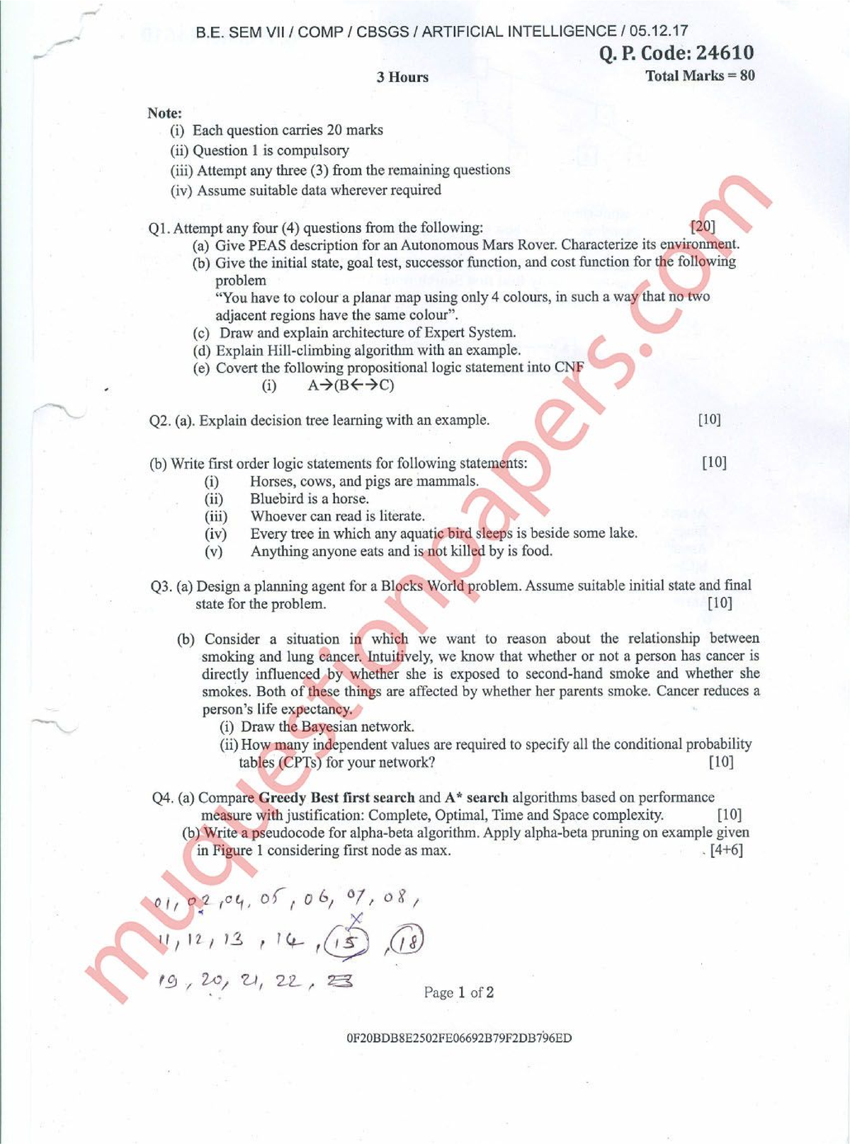 BE-Comps SEM7 AI DEC17 - Mumbai university question paper for sem 5 - Computer Science –I - Studocu