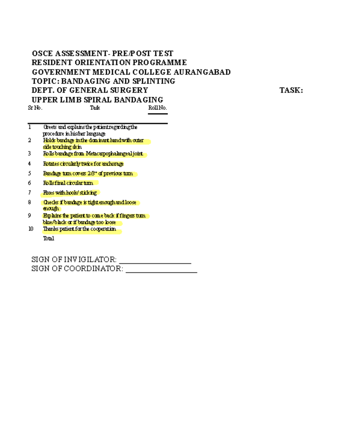 OSCE Test: Upper Limb Bandaging & Splinting - Govt. Medical College ...