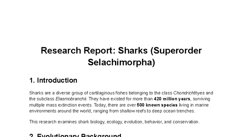 Research Report: Sharks (Superorder Selachimorpha) Overview and Ecology ...