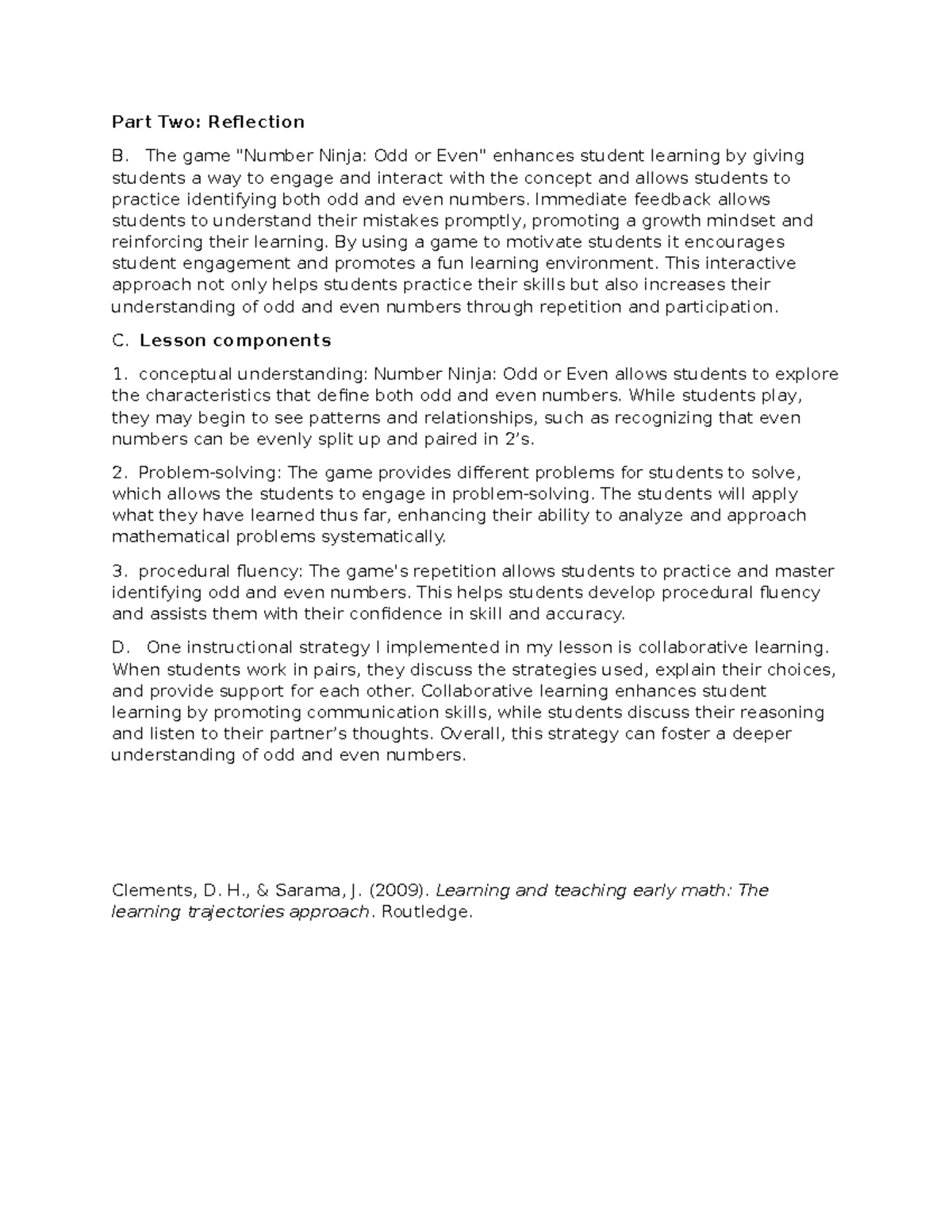 Reflectionmath - reflection on lesson - Part Two: Reflection B. The ...